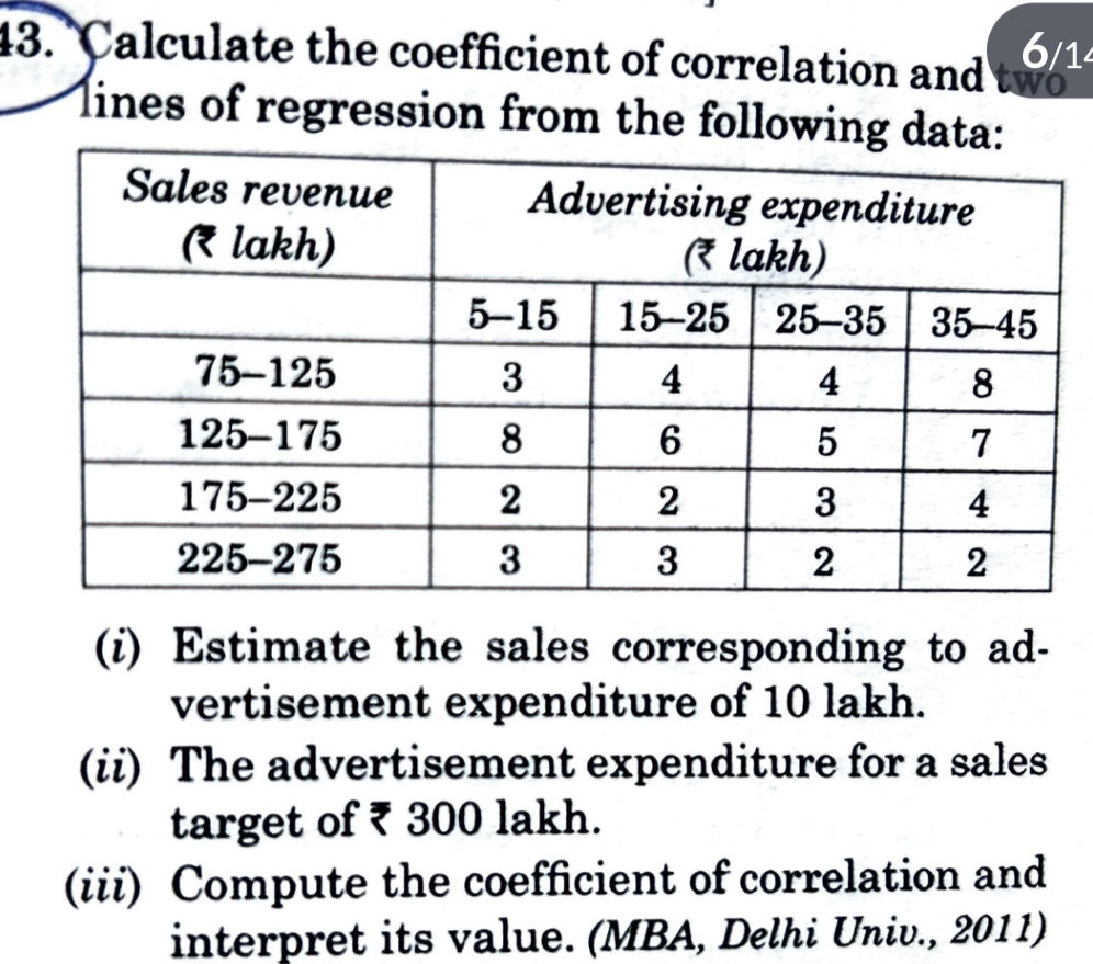 Calculate the coefficient of correlation and | StudyX