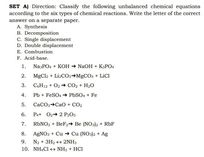Direction: Classify the following unbalanced | StudyX