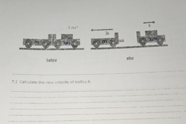 7.1 Calculate the new velocity of trolley A. | StudyX
