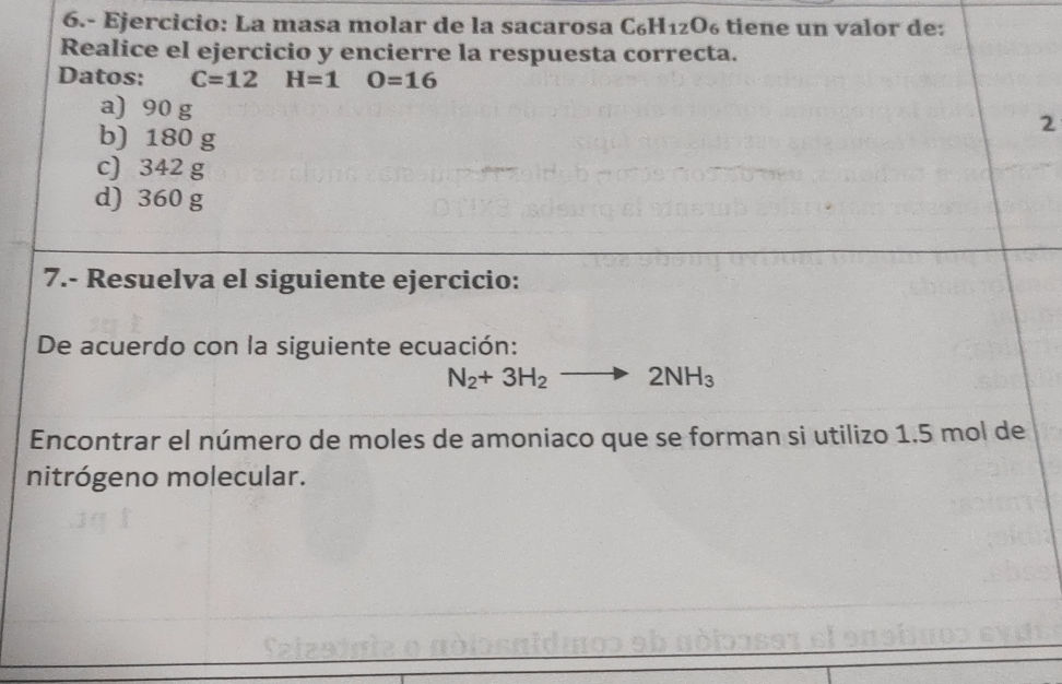 6.- Ejercicio: La masa molar de la sacarosa | StudyX