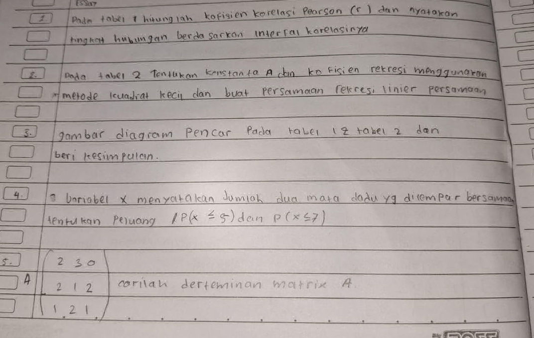 1. Pada tabel 1 hitunglah kofisien korelasi | StudyX