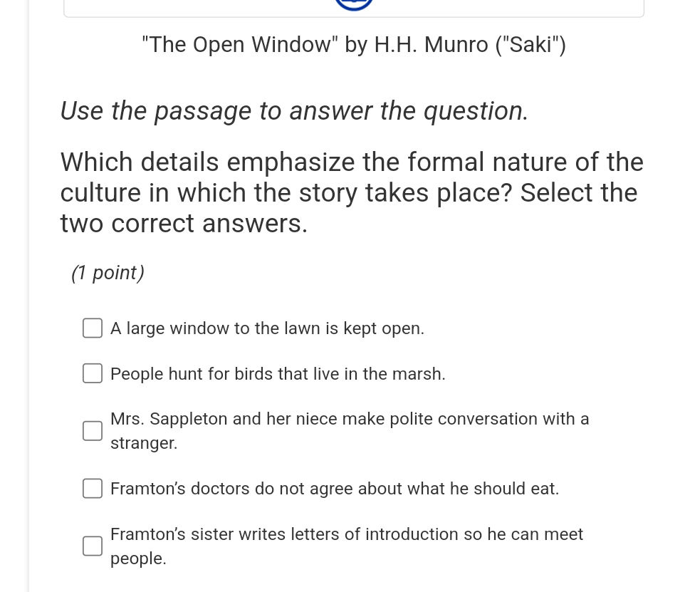 "The Open Window" by H.H. Munro ("Saki") Use