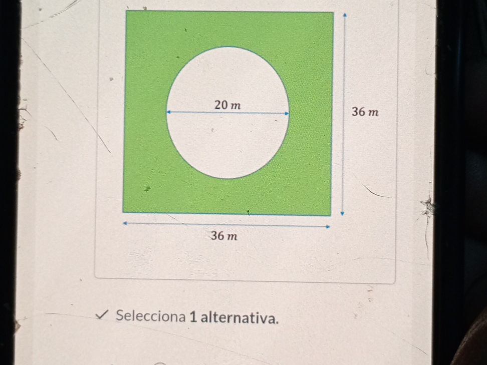 A square with sides of 36 m has a circle | StudyX