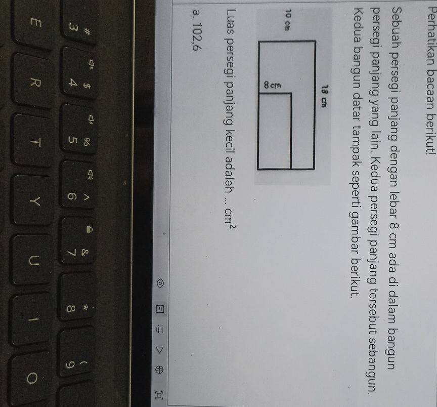 Sebuah persegi panjang dengan lebar 8 cm ada | StudyX
