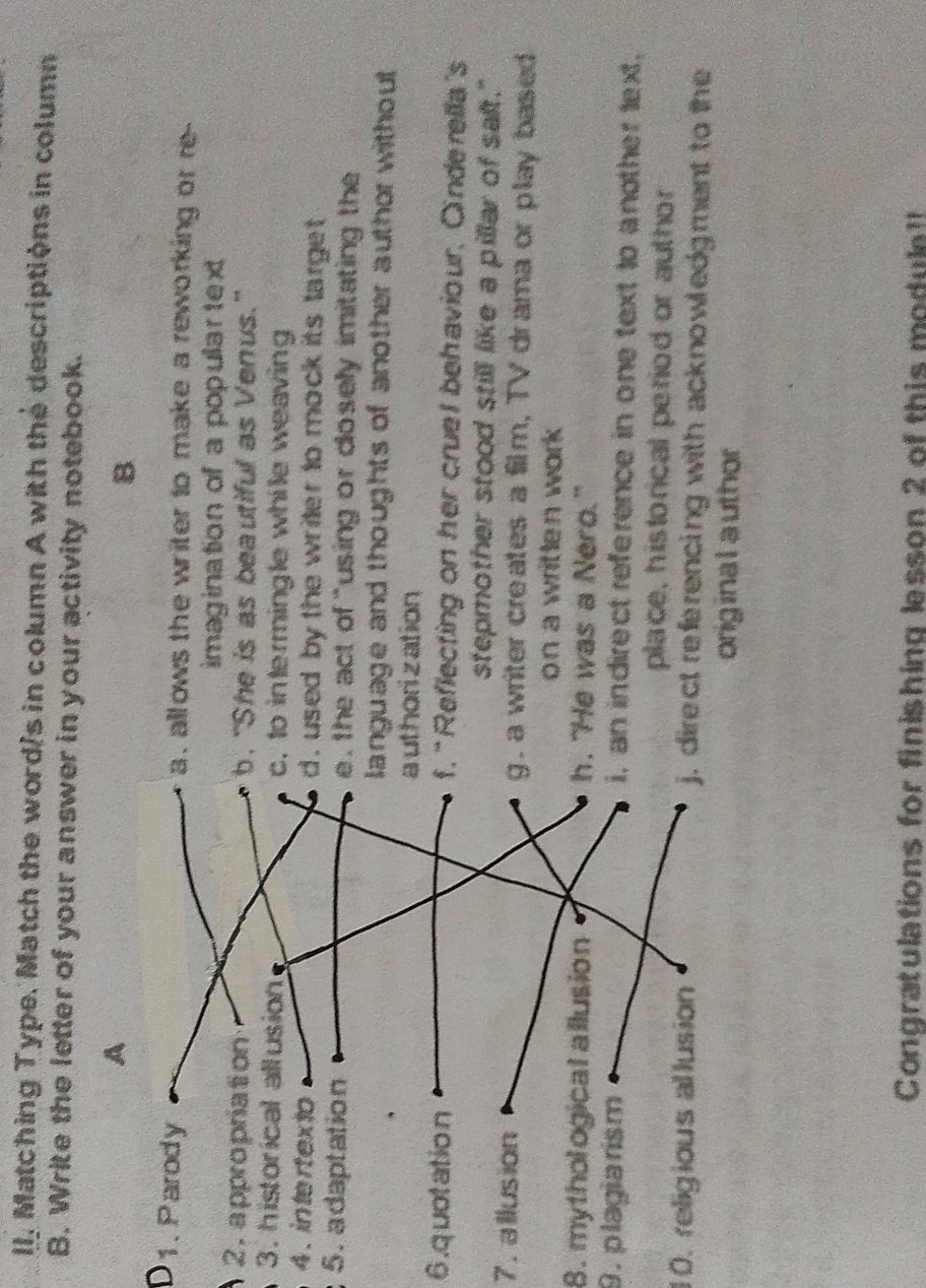 II. Matching Type. Match the word/s in | StudyX