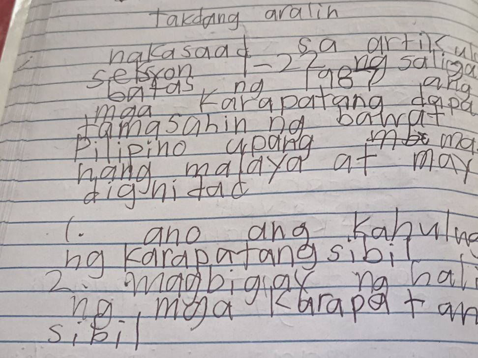 Takdang aralin nakasaad sa artikulo 1-2 ng | StudyX