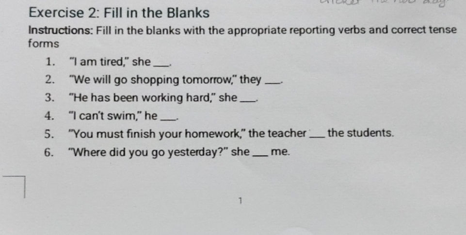 Exercise 2: Fill in the Blanks Instructions: | StudyX