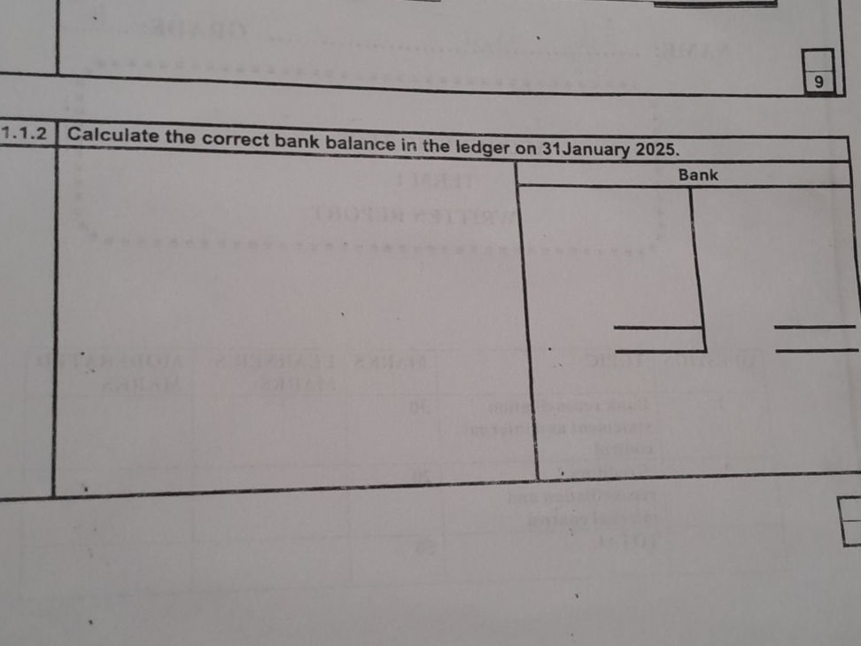 1.1.2 Calculate the correct bank balance in