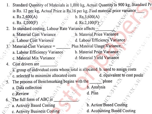1. Standard Quantity of Materials is 1,000 | StudyX