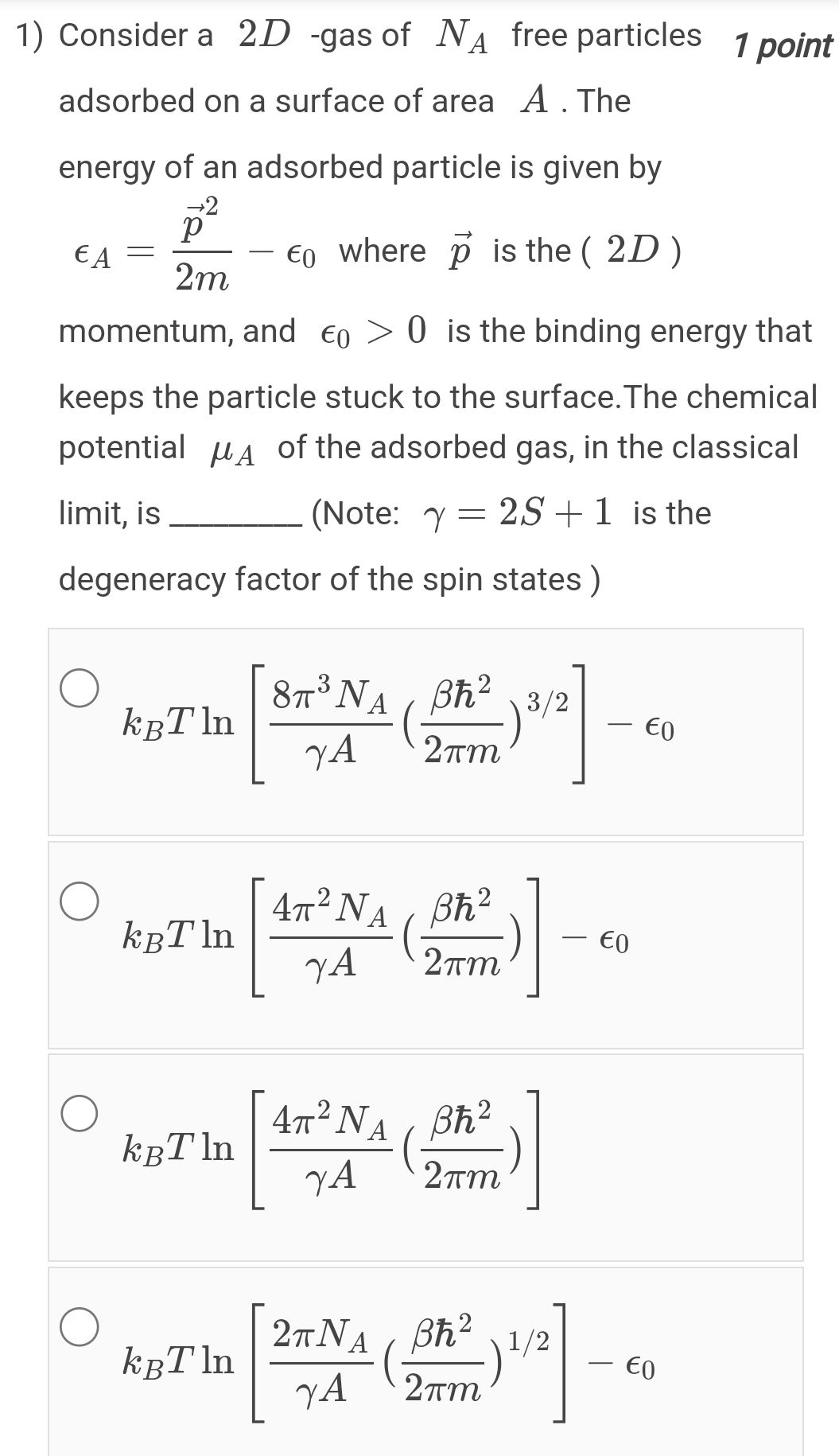 1) Consider a 2D -gas of $N_A$ free | StudyX
