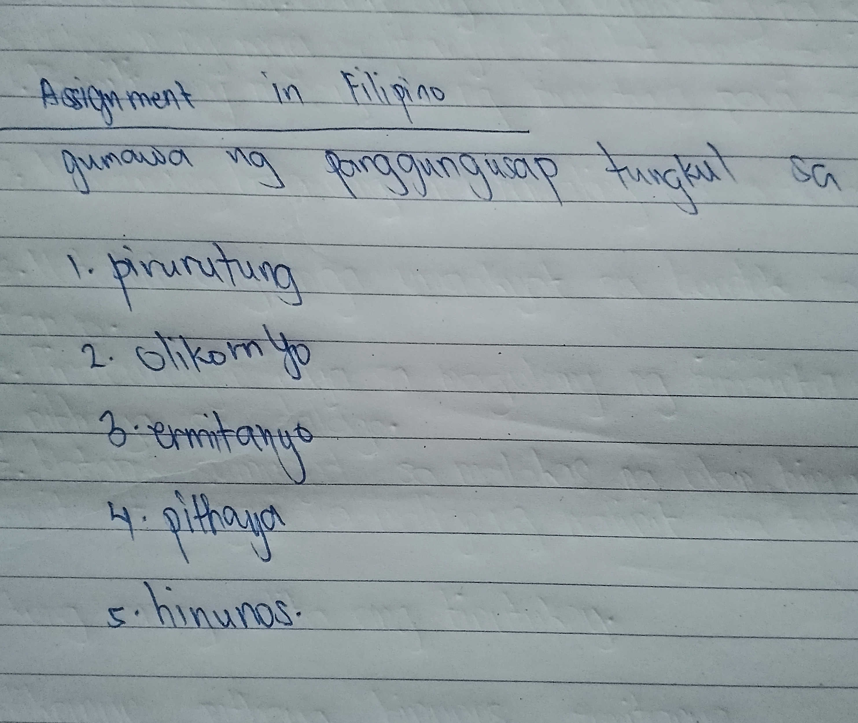 Assignment in Filipino gumawa ng | StudyX