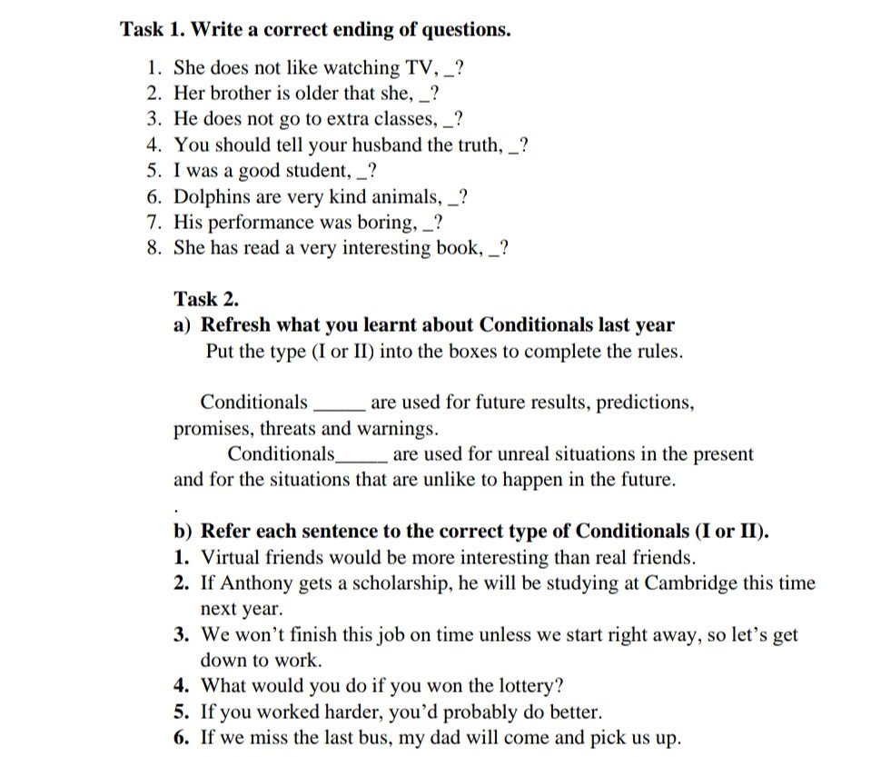 Task 1. Write a correct ending of questions. | StudyX