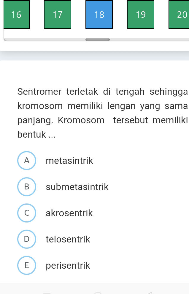 Sentromer terletak di tengah sehingga | StudyX