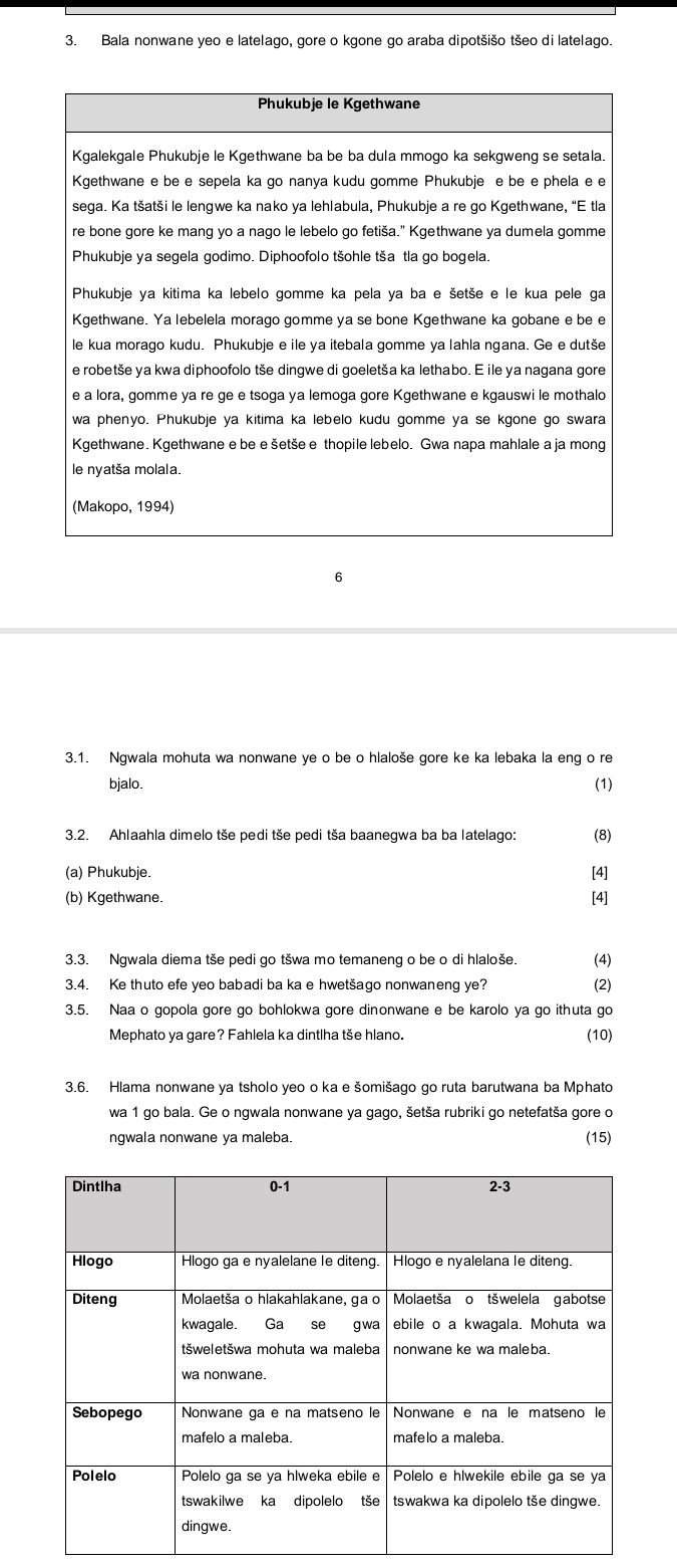 3. Bala nonwane yeo e latelago, gore o kgone | StudyX