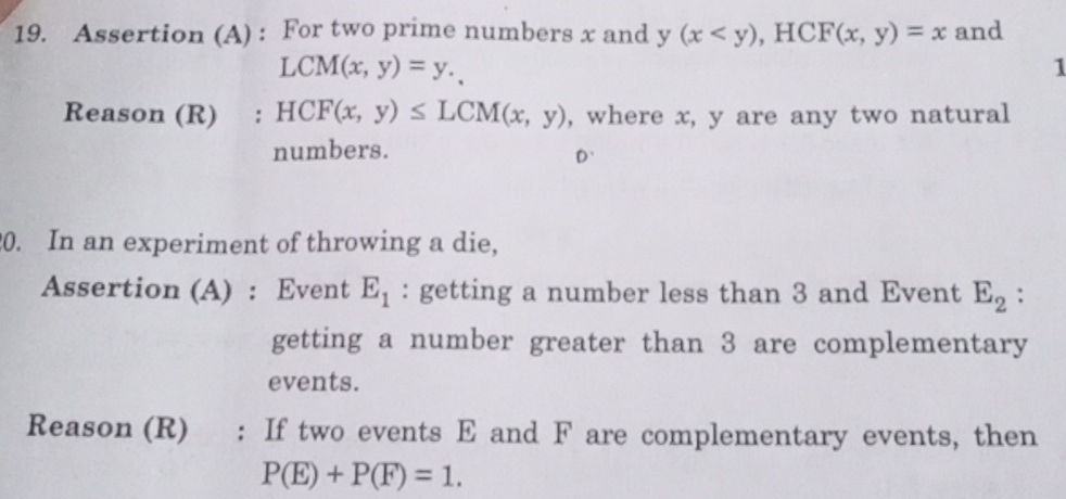 Assertion (A): For two prime numbers \(x\)