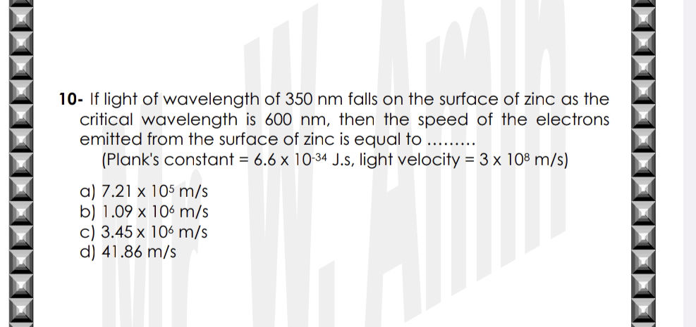 10- If light of wavelength of 350 nm falls | StudyX