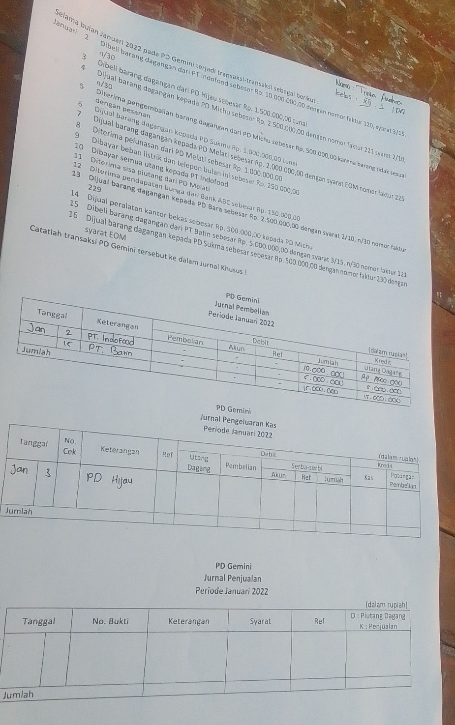 Selama bulan Januari 2022 pada PD Gemini | StudyX
