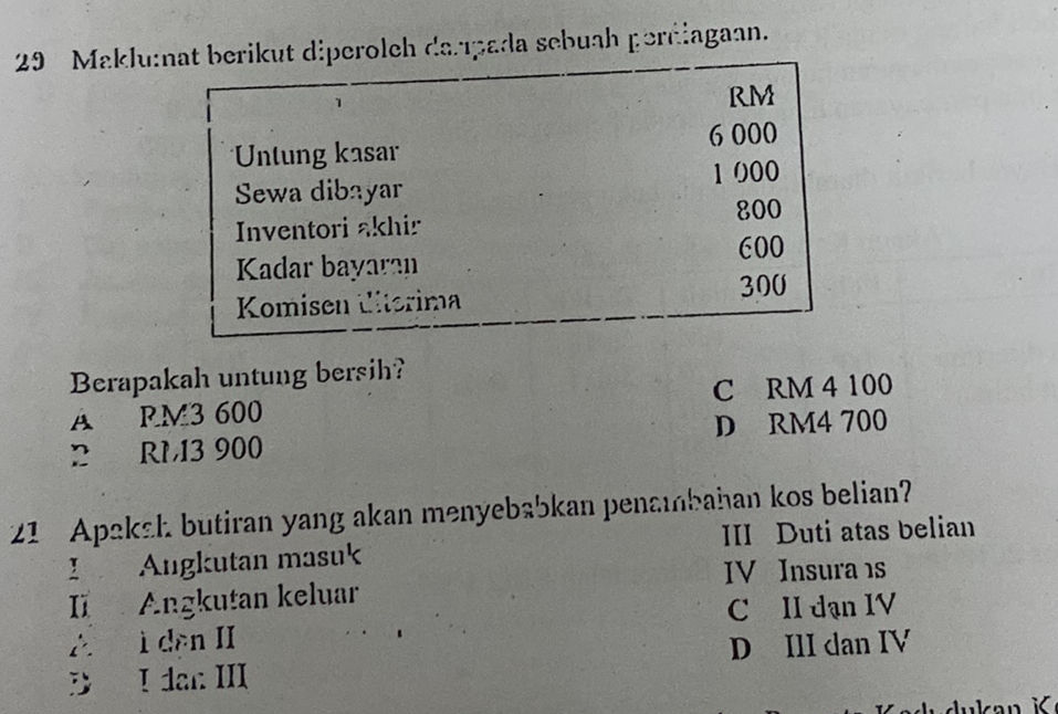 29 Maklu:nat berikut diperoleh dapada sebuah | StudyX
