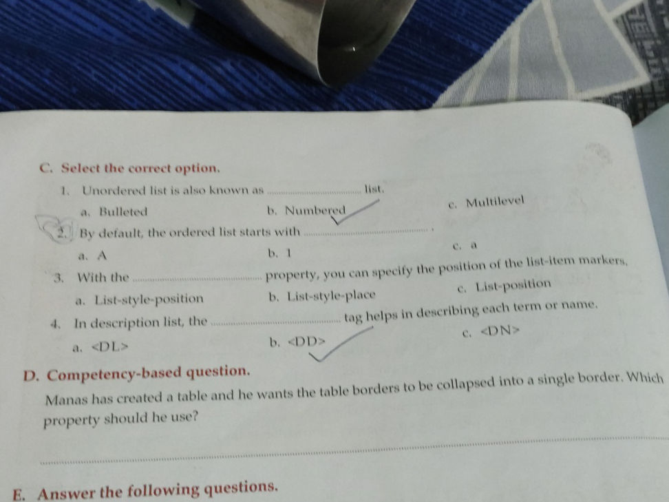 C. Select the correct option. 1. Unordered | StudyX