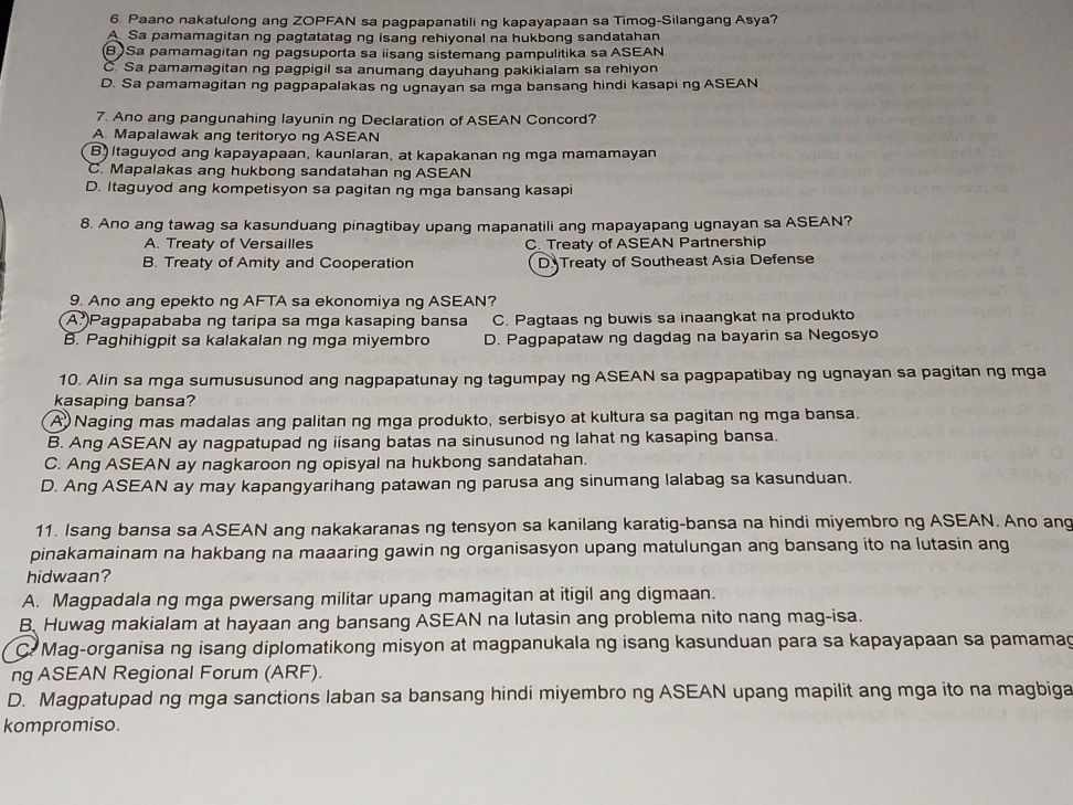 6. Paano nakatulong ang ZOPFAN sa | StudyX