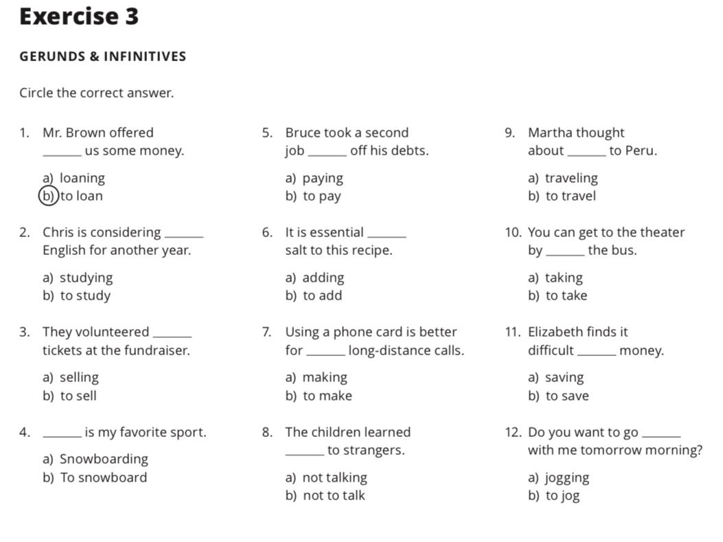 Exercise 3 GERUNDS INFINITIVES Circle the | StudyX