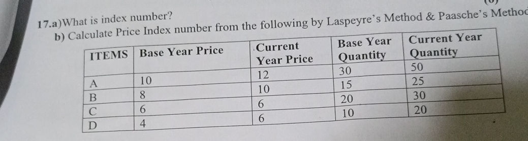 17.a)What is index number? b) Calculate | StudyX