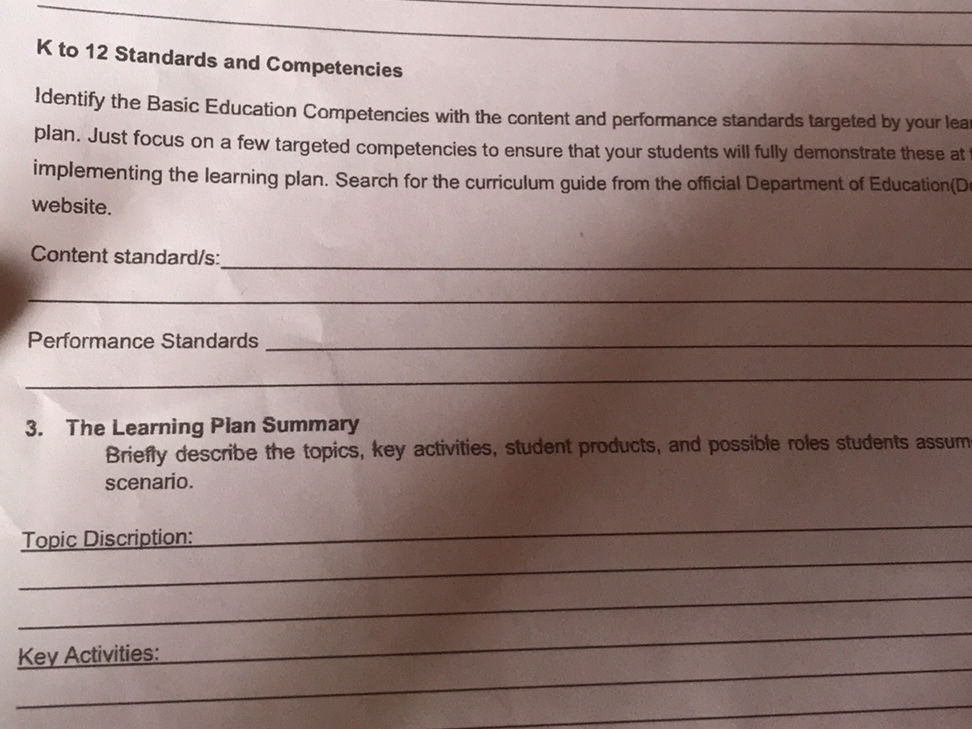 K to 12 Standards and Competencies Identify | StudyX