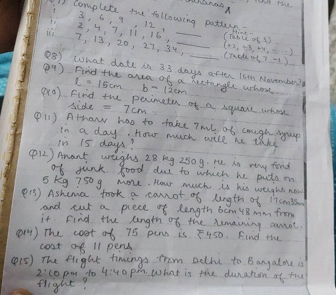 Q7) Complete the following pattern. 3, 6, | StudyX