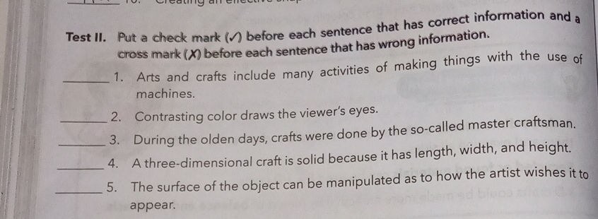 Test II. Put a check mark ( ) before each | StudyX