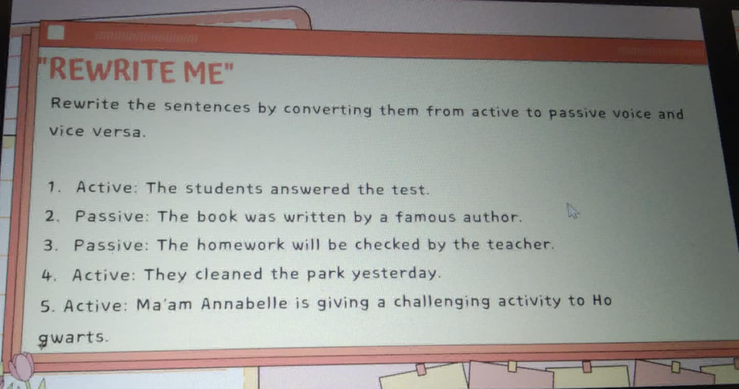 "REWRITE ME" Rewrite the sentences by | StudyX