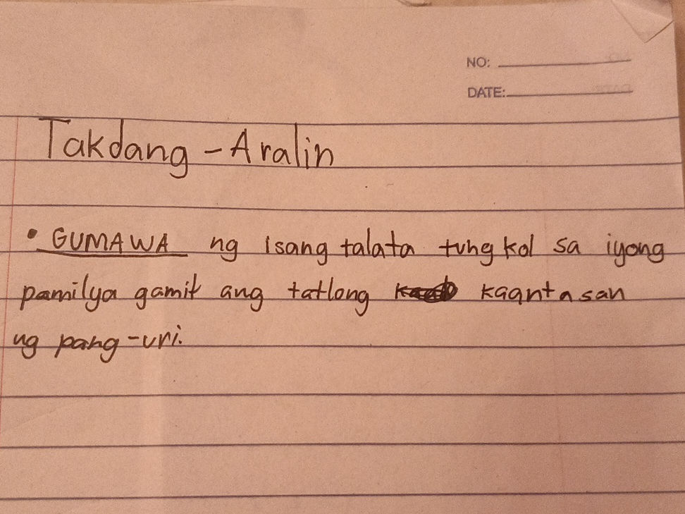 Takdang-Aralin • GUMAWA ng isang talata | StudyX