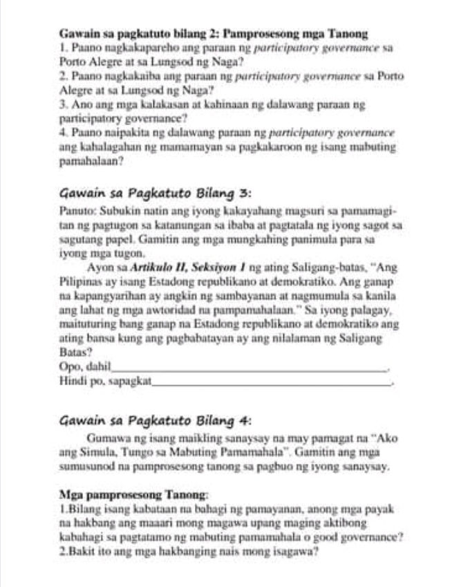 Gawain sa pagkatuto bilang 2: Pamprosesong | StudyX