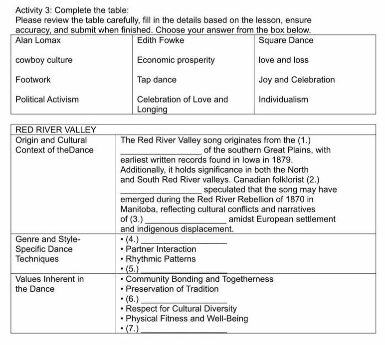 Activity 3: Complete the table: Please | StudyX