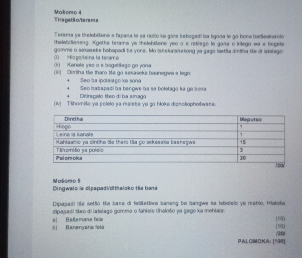Mošomo 4 Tiragatšo/terama Terama ya | StudyX