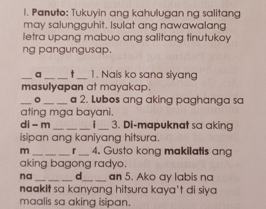 1. Panuto: Tukuyin ang kahulugan ng salitang | StudyX