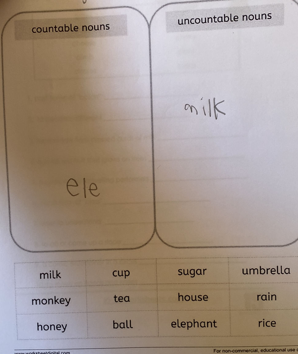 Classify the following nouns into countable | StudyX