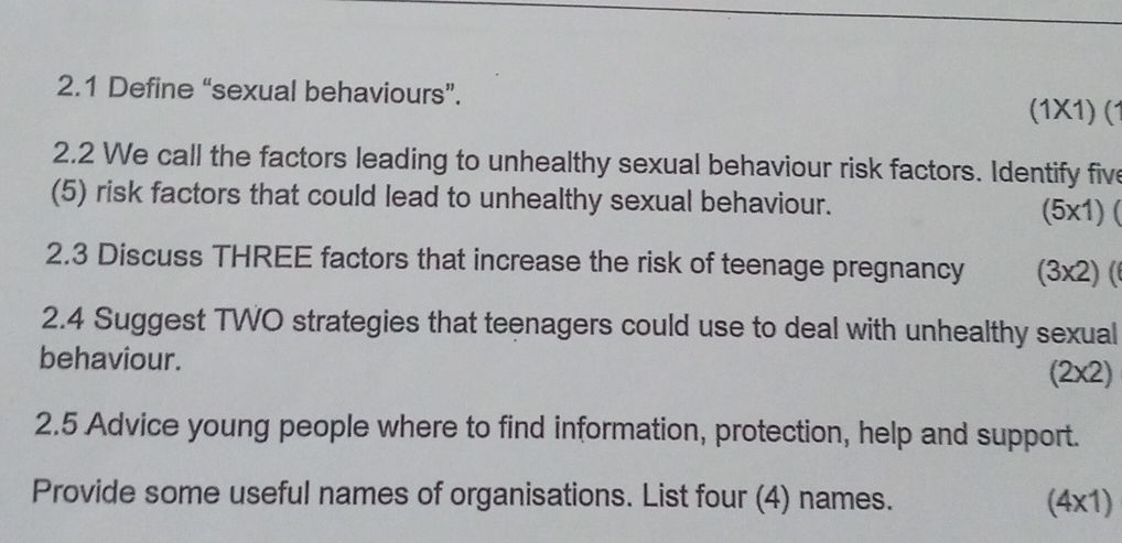 2.1 Define "sexual behaviours". 2.2 We call | StudyX