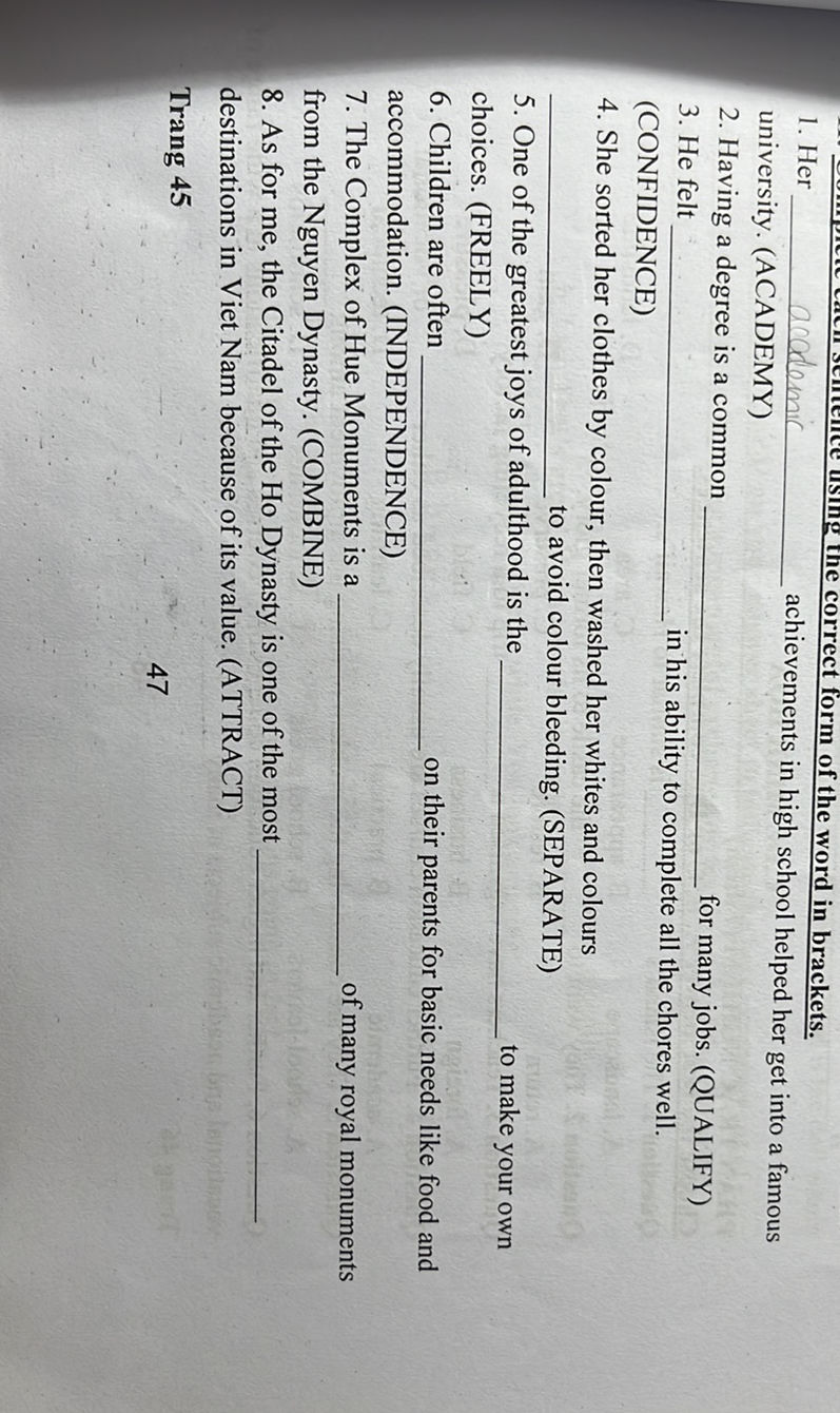 Complete each sentence using the correct | StudyX
