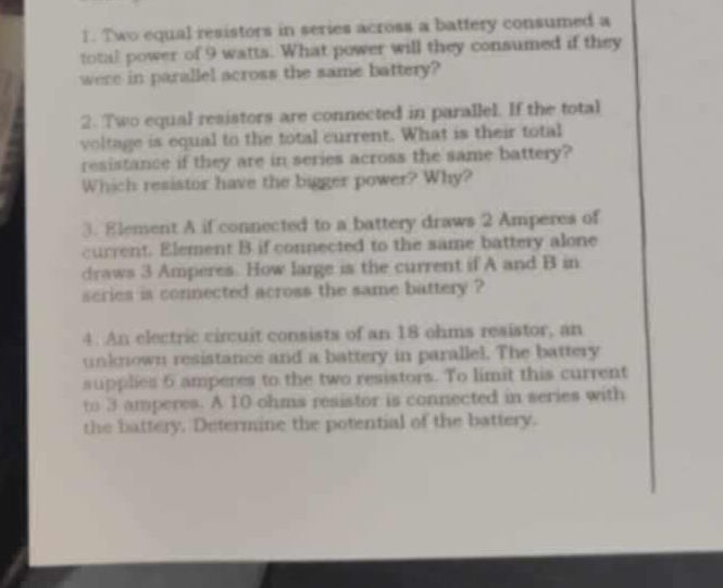 1. Two equal resistors in series across a | StudyX
