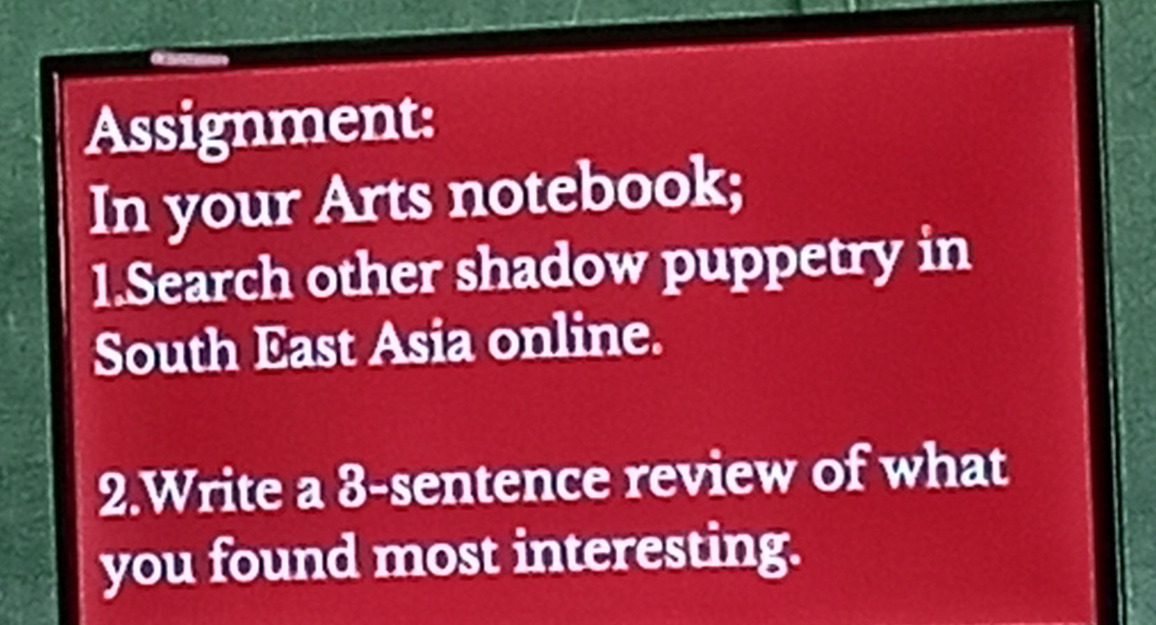 Assignment: In your Arts notebook; 1.Search | StudyX