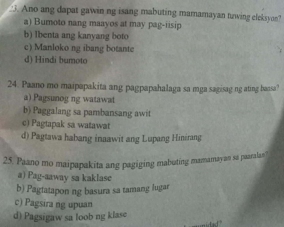 23. Ano ang dapat gawin ng isang mabuting | StudyX
