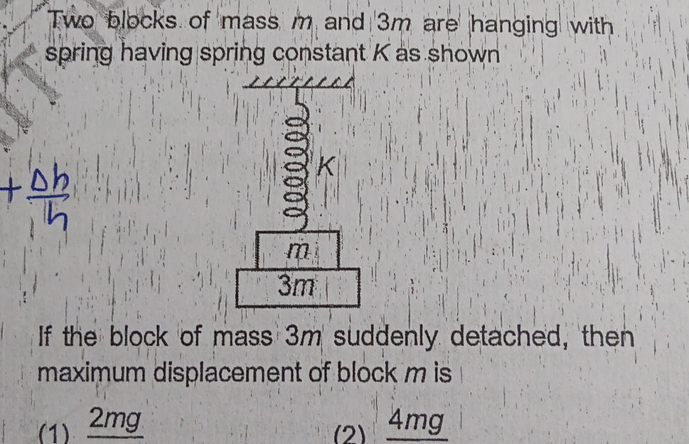Two blocks of mass $m$ and $3m$ are hanging | StudyX