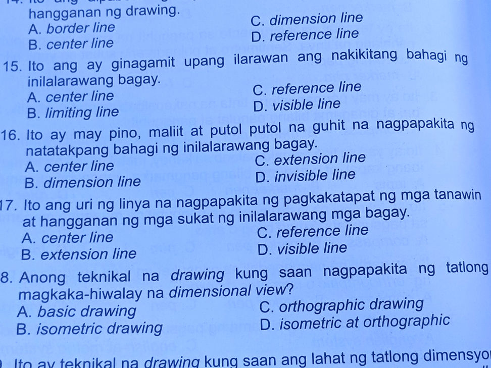 14. Ito ang hangganan ng drawing. A. border | StudyX
