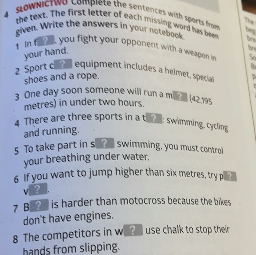 Complete the sentences with sports from the | StudyX