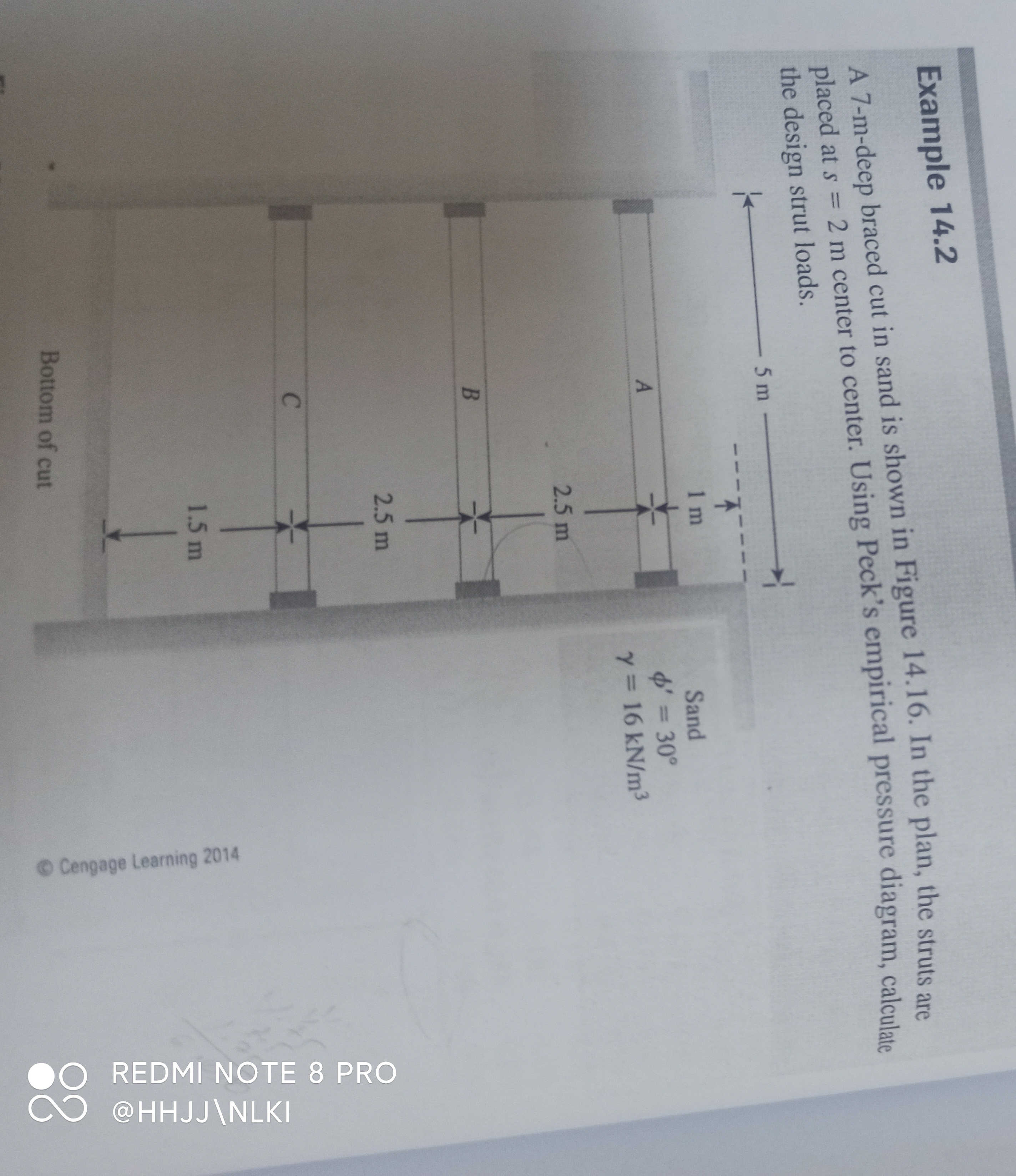 A 7-m-deep braced cut in sand is shown in | StudyX