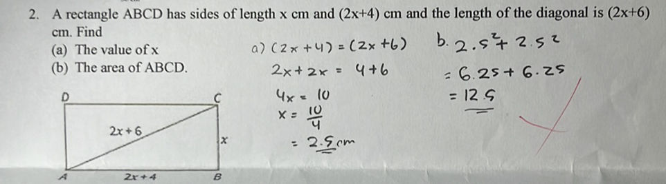 2. A rectangle ABCD has sides of length x cm | StudyX