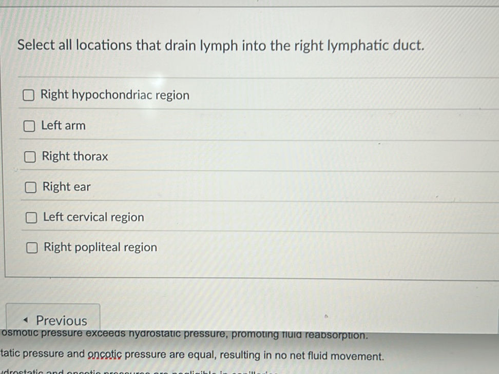 Select all locations that drain lymph into | StudyX
