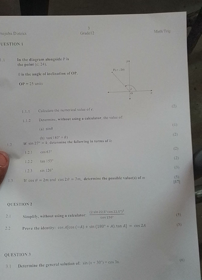 1.1 In the diagram alongside P is the point | StudyX