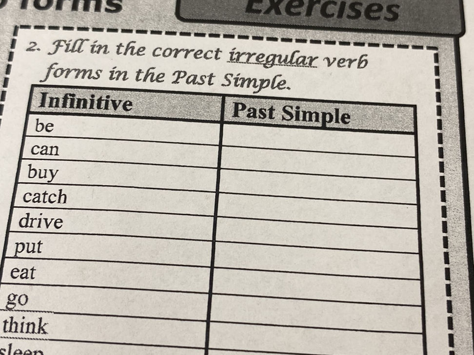 2. Fill in the correct irregular verb forms | StudyX