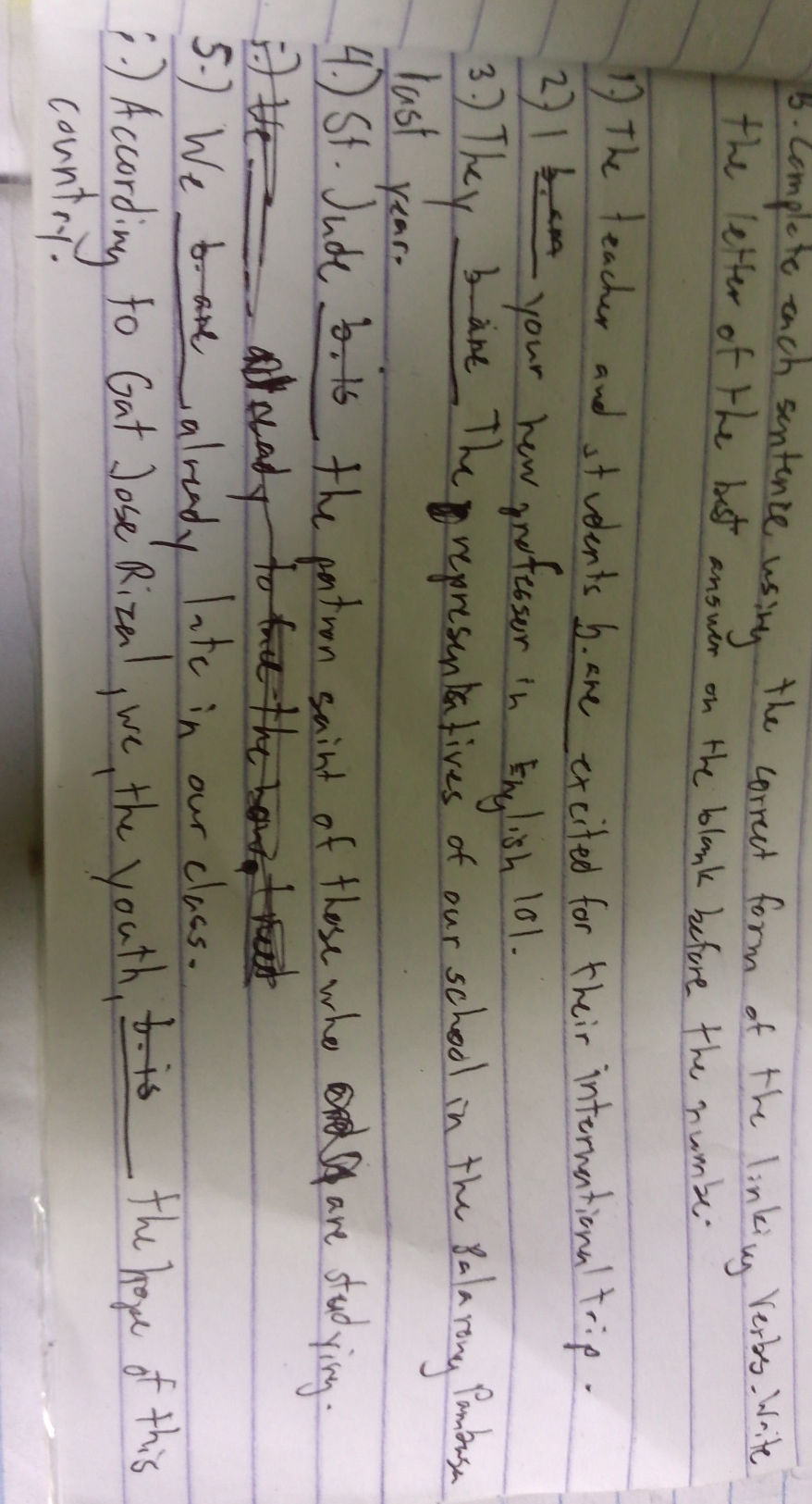 5. Complete each sentence using the correct | StudyX